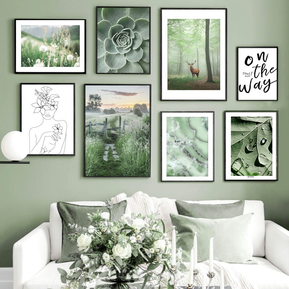 Forest Trail Deer Succulents Green Nature Wall Art Canvas Painting ...