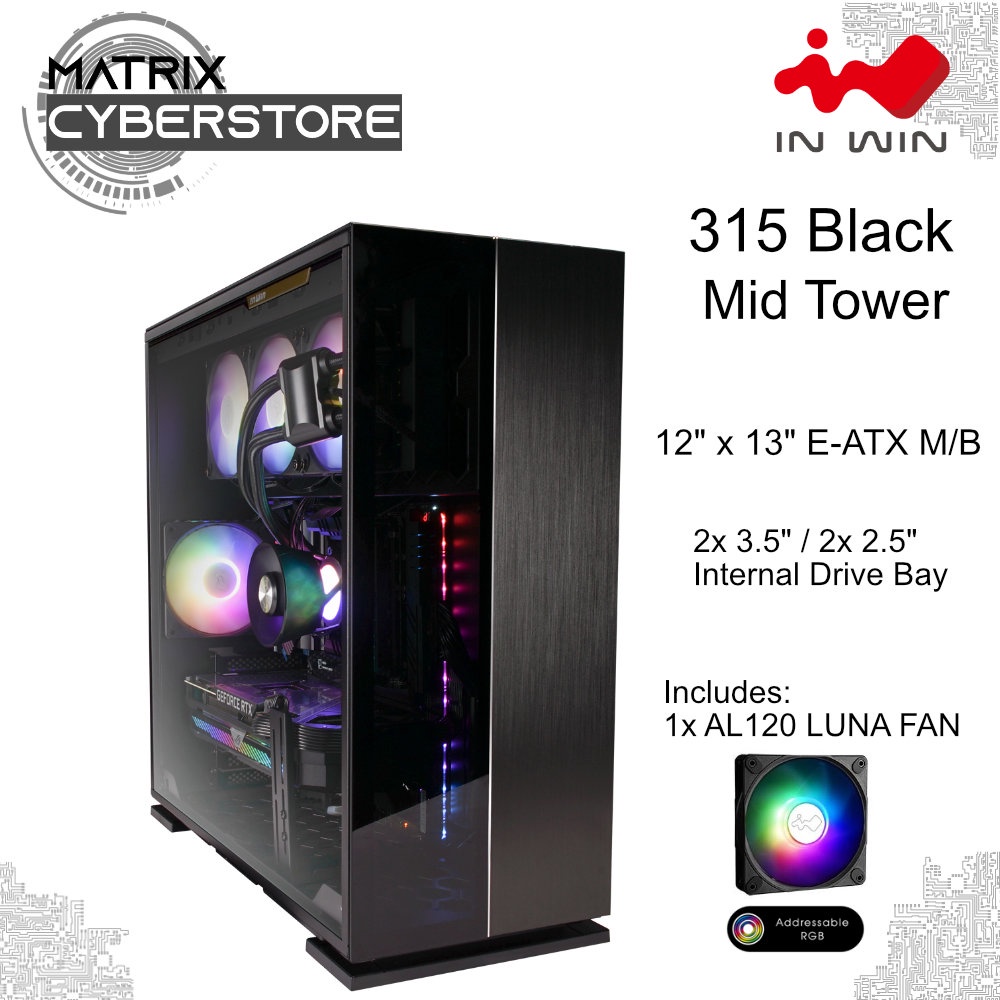 INWIN 315 Black Mid Tower EATX Aluminum Chassis - includes 1x AL120 ...