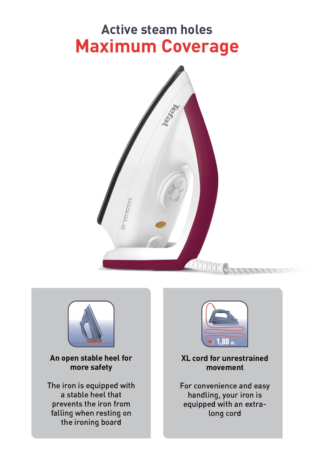 Tefal Durilium Technology Soleplate Easygliss Dry Iron 1.8m 1200W FS4030 – Precise Temperature ...