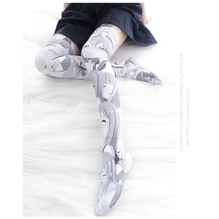 Sweet Japanese Comic Cartoon Velvet Knee Socks 120D Over Extended Thigh ...
