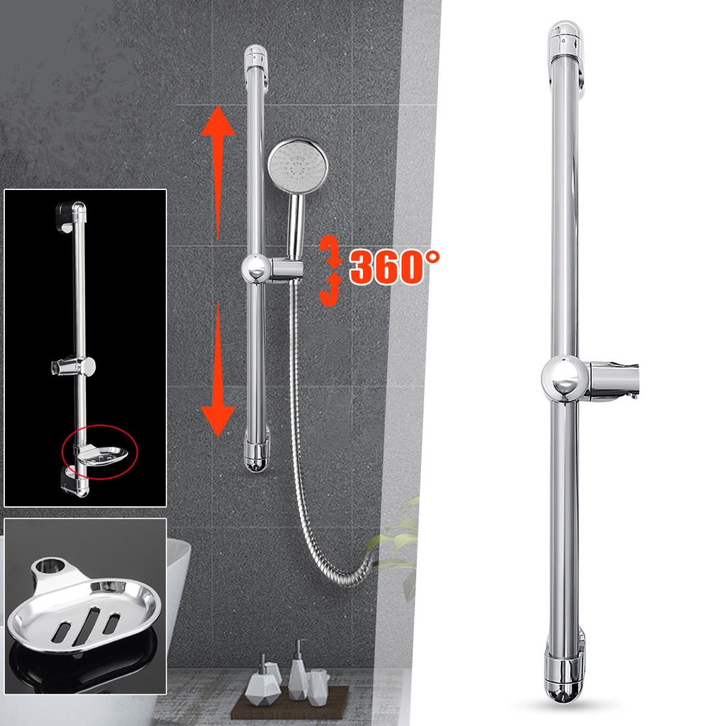 Adjustable Chrome Shower Head Rail Holder Riser Slide Bar Soap Stand ...