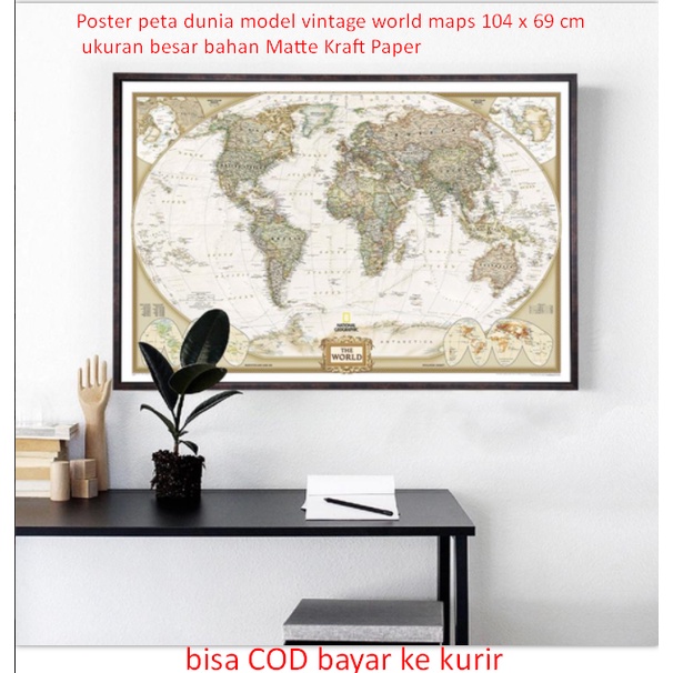 Vintage world maps Poster 104 x 69 cm large size Matte Kraft Paper ...