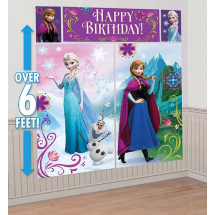Giant Frozen Happy Birthday Wall Scene Setter Backdrop Decoration - 5 ...