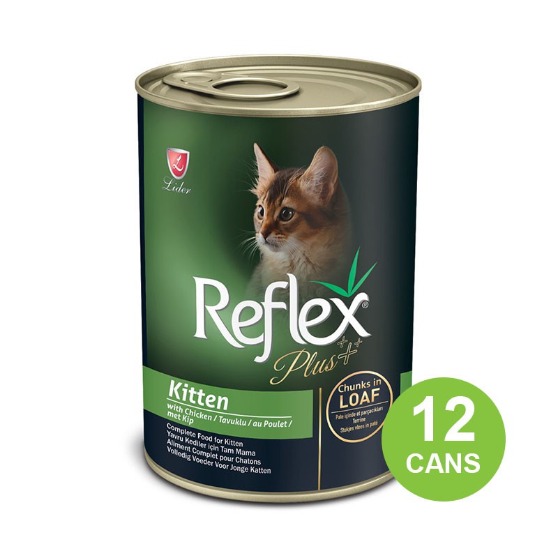 [BUNDLE OF 12] REFLEX PLUS KITTEN CHICKEN CHUNKS IN LOAF CANNED WET CAT ...