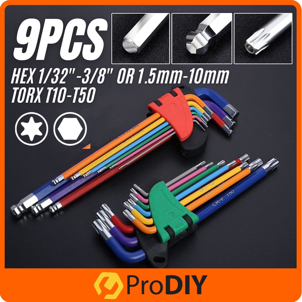 FUTC 9PCS Extra Long L Shape Torx Key Set / 9PCS Ball Point L Shape Hex ...