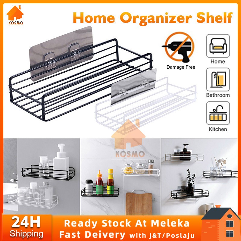 Adhesive Bathroom Shelf No-punching Kitchen Bathroom Storage Rack Wall ...