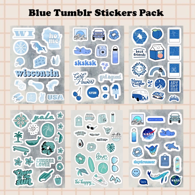 Blue Tumblr Stickers Pack, aesthetic Blue tumblr Stickers, aesthetic ...