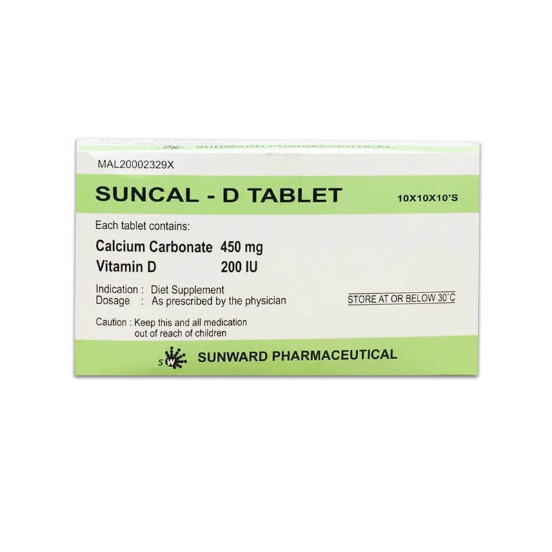 Sunward Sun Cal-D Tablets Calcium Carbonate 450Mg, Vitamin D3 200Iu ...
