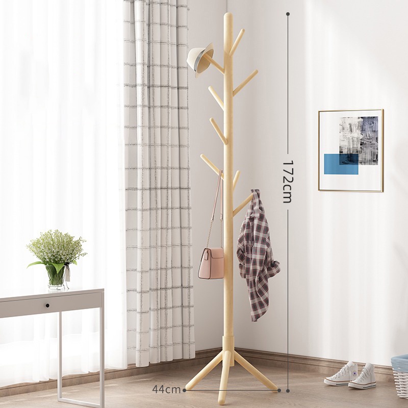 Solid Wood Standing Clothes Hanger Hat Free Stand Coat Rack Wooden Coat ...