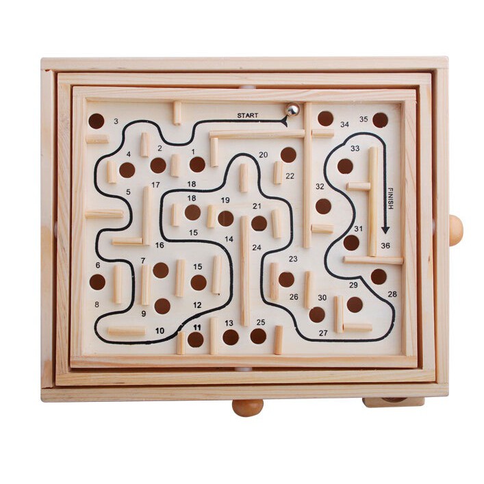 Wooden Labyrinth Puzzle Maze Game 36 Pass Balance Board Educational ...