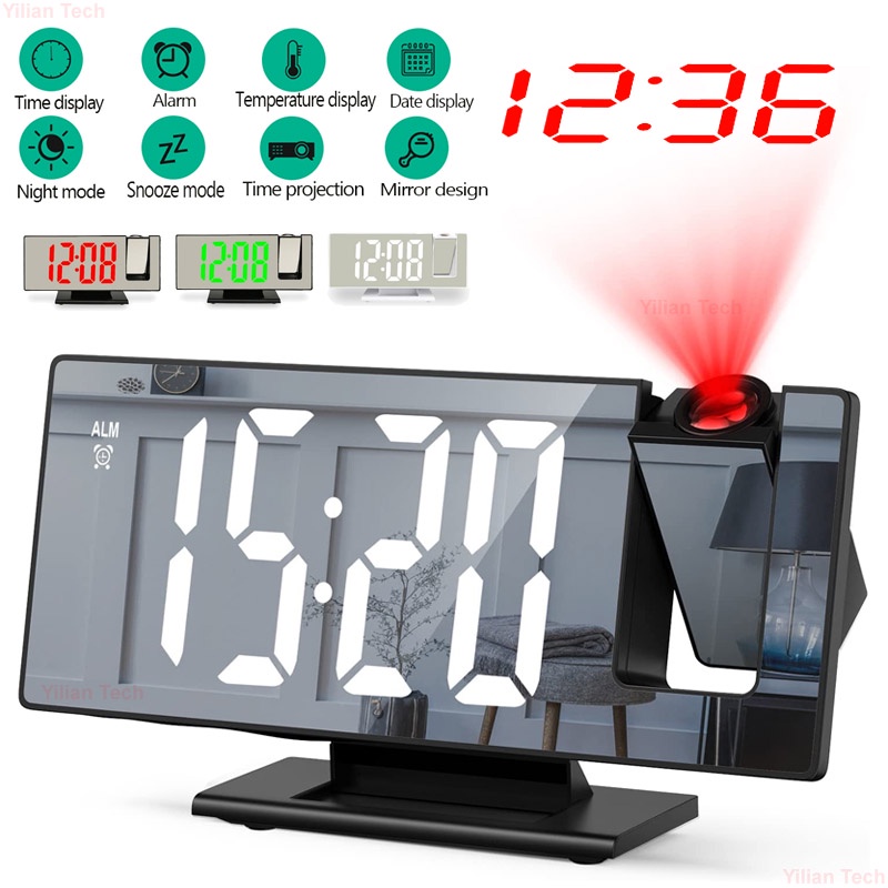 Projection Alarm Clock Big Screen Digital Clock Brightness Adjustable ...