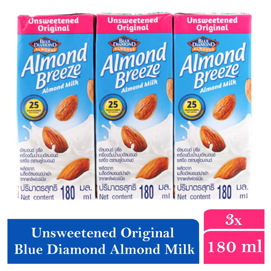 Blue Diamond Unsweetened Original Almond Breeze Almond Milk 3 x 180 ml | Shopee Singapore
