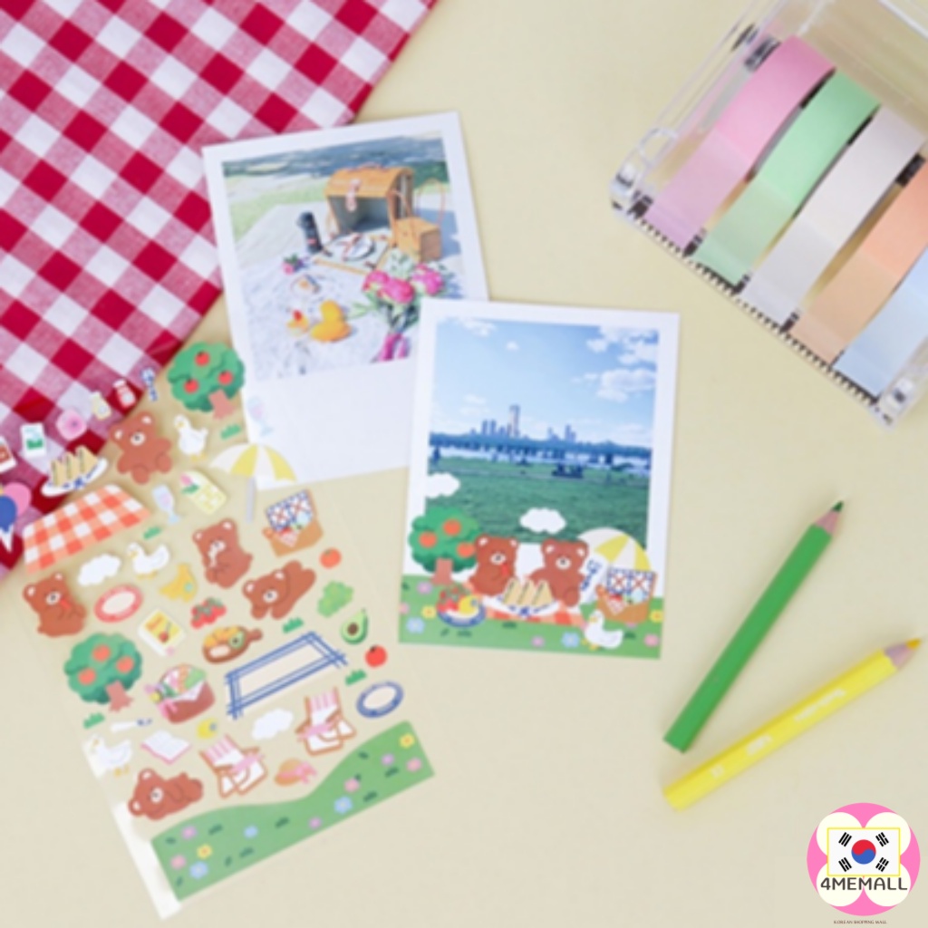 [Daiso Korea] 4 Photo Card Decorating Paper Stickers / Picnic, Camping ...