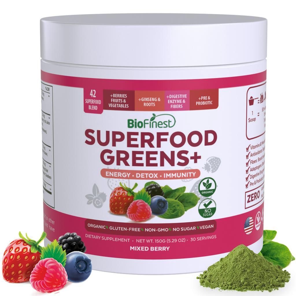 Biofinest Superfood Greens+ Powder Drink Probiotics Enzymes Fibers Acai ...