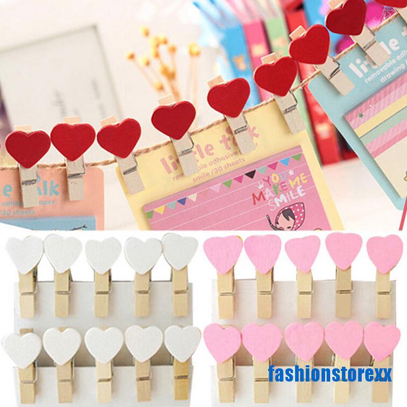 20Pcs Mini Cute Heart Wooden Pegs Photo Clips Room Wedding Craft Decor ...