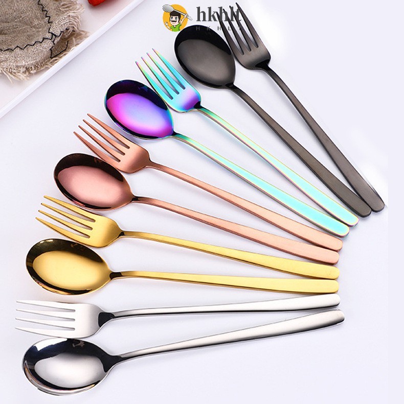 304 stainless steel spoon and fork Korean square handle fork spoon ...