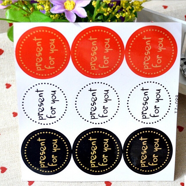 90pcs/pack Round Design "Present for you" Series Kraft paper Sticker ...