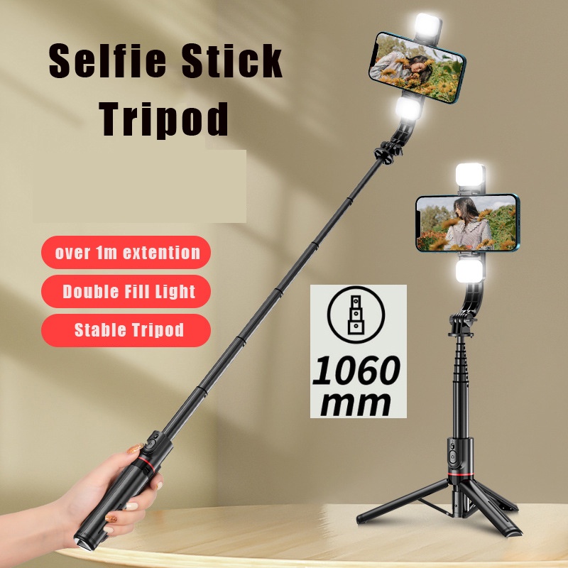 Tripod Selfie Stick 360° Rotation Double Fill Light Selfie Stick ...