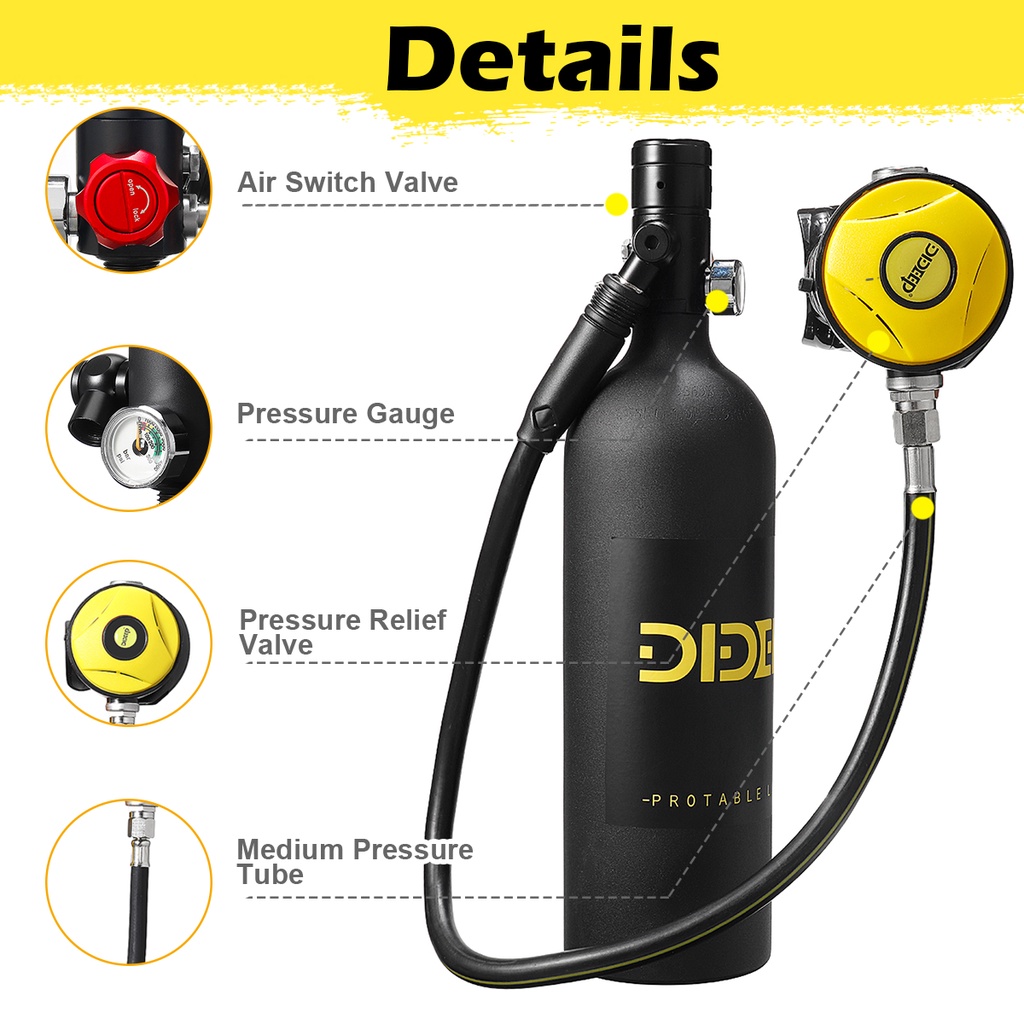 1L Mini Respirator Air Tank Hand Pump DIDEEP Scuba Diving Cylinder ...