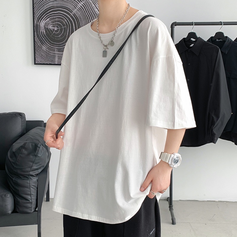 M-8XL Big size t shirt men Basic plain oversized tee loose Round neck ...
