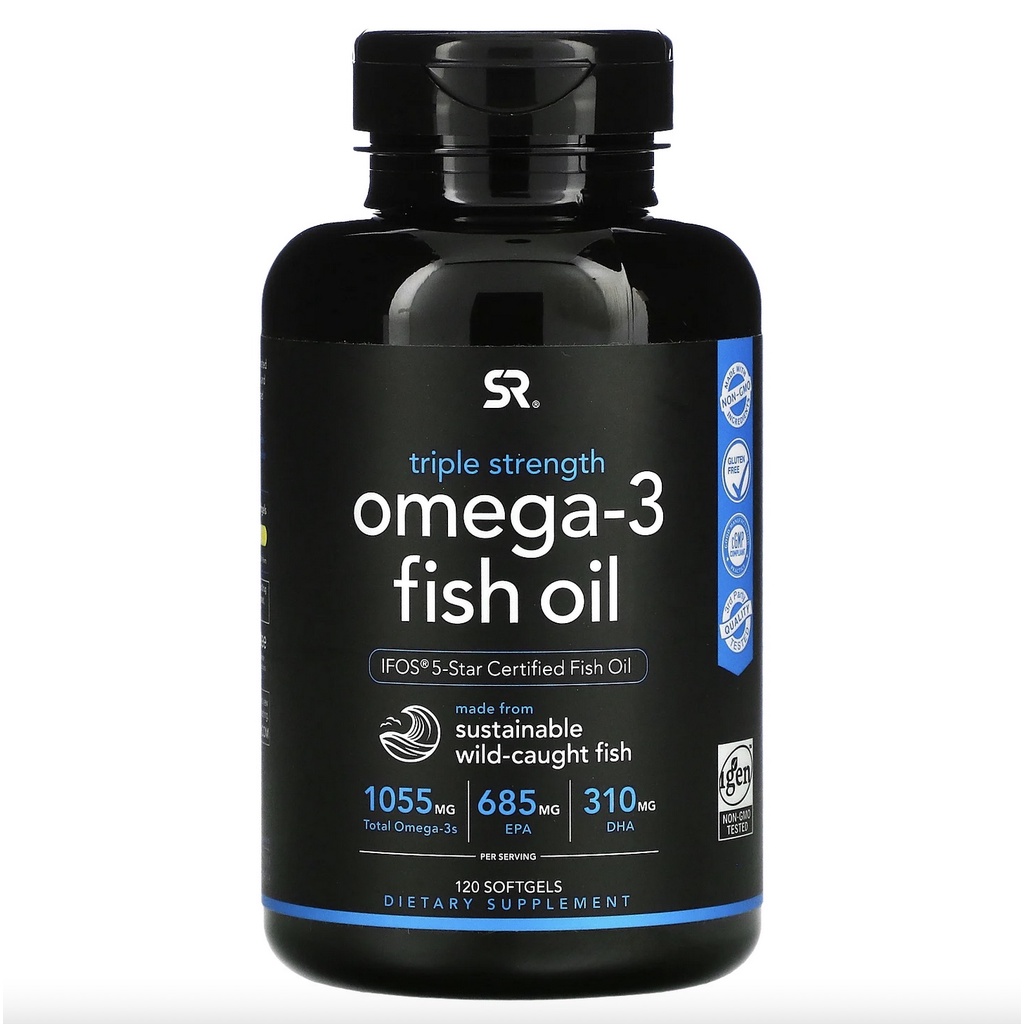Sports Research Omega-3 Fish Oil Triple Strength 1250 mg 30 / 120 ...