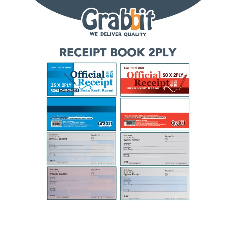 GRABBIT Official Receipt Book NCR Carbonless 2ply | Buku Resit GRAB-STPP-RE | Shopee Singapore