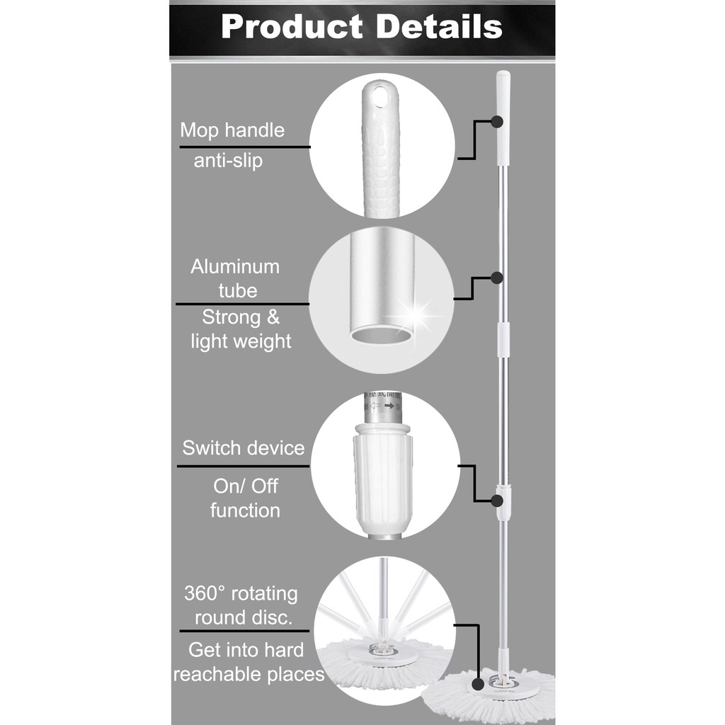 SupaMop Spin Mop Pole Set Hand Press Mop Handle Labour Saving Mop Stick ...