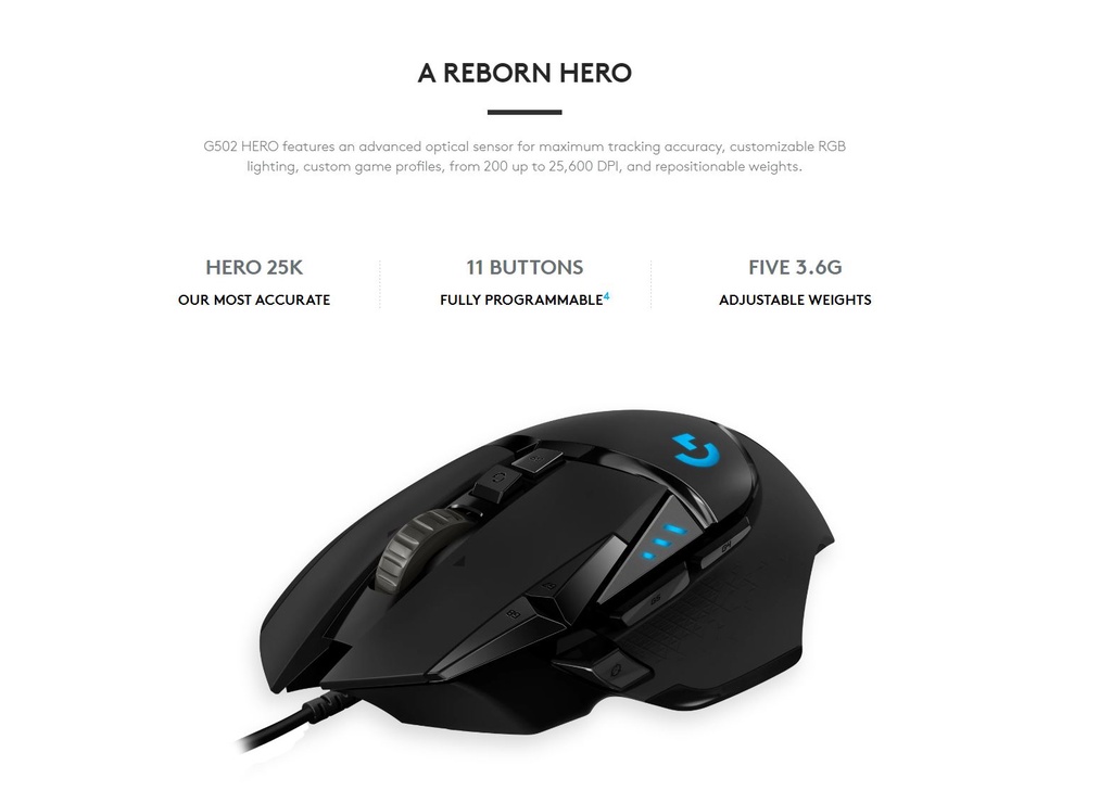 LOGITECH G502 Hero Gaming Mouse Hero 25k Sensor (2 YEARS WARRANTY BY ...