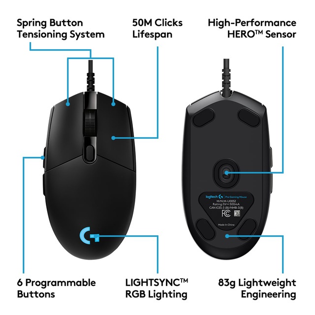 Logi G Pro Hero Wired Lightsync RGB Gaming Mouse Hero 16K Sensor wired ...