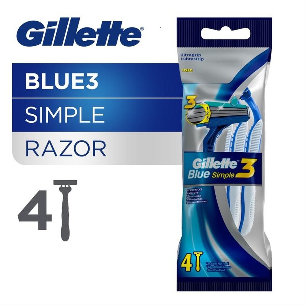 Gillette Blue Simple 3 Men’s Disposable Razors/ Disposable Blades 4s ...