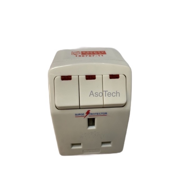 3 Way 3 Pin Multi Adapter Socket Plug With Neon / Light and Switch ...