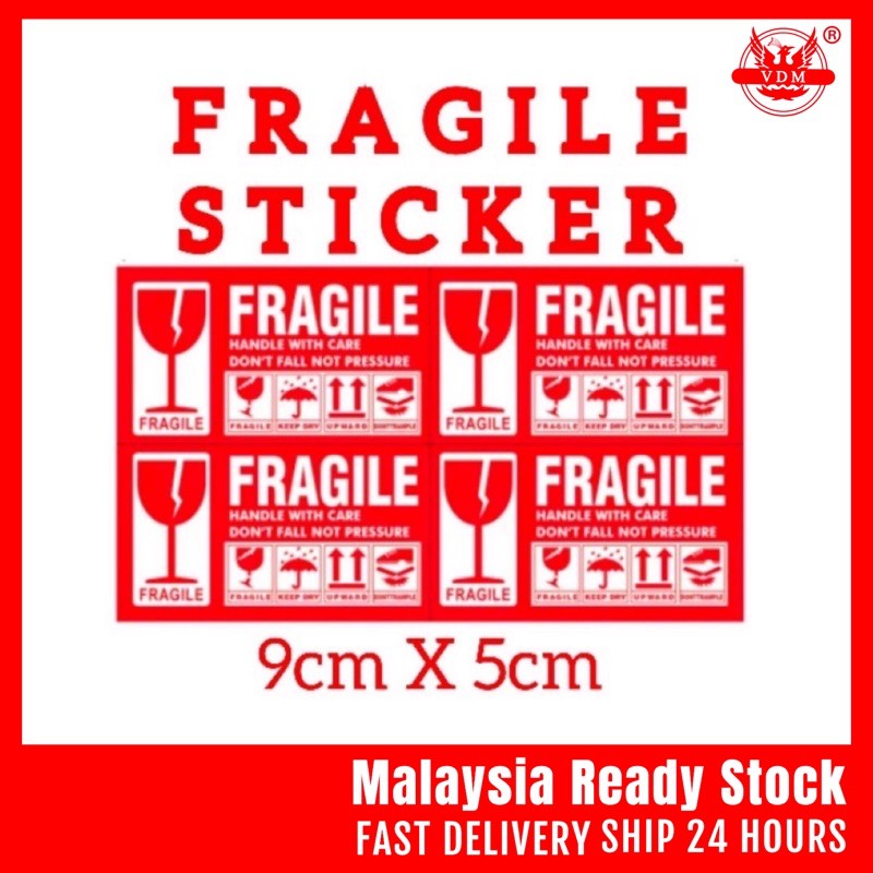 Fragile Sticker (MINIMUM ORDER 10) Stiker Mudah Pecah 9cm x 5cm Borong ...