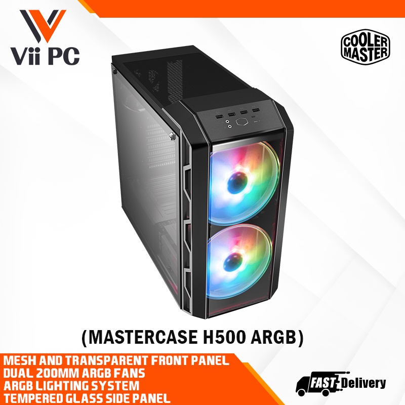 Cooler Master MasterCase H500 ARGB E-ATX Case, Dual 200mm ARGB Fans ...