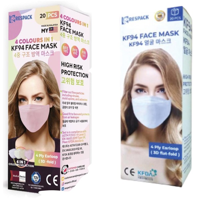 Respack KF94 Medical Face Mask 4 Ply Earloop 3D Flat-Fold (20pcs ...