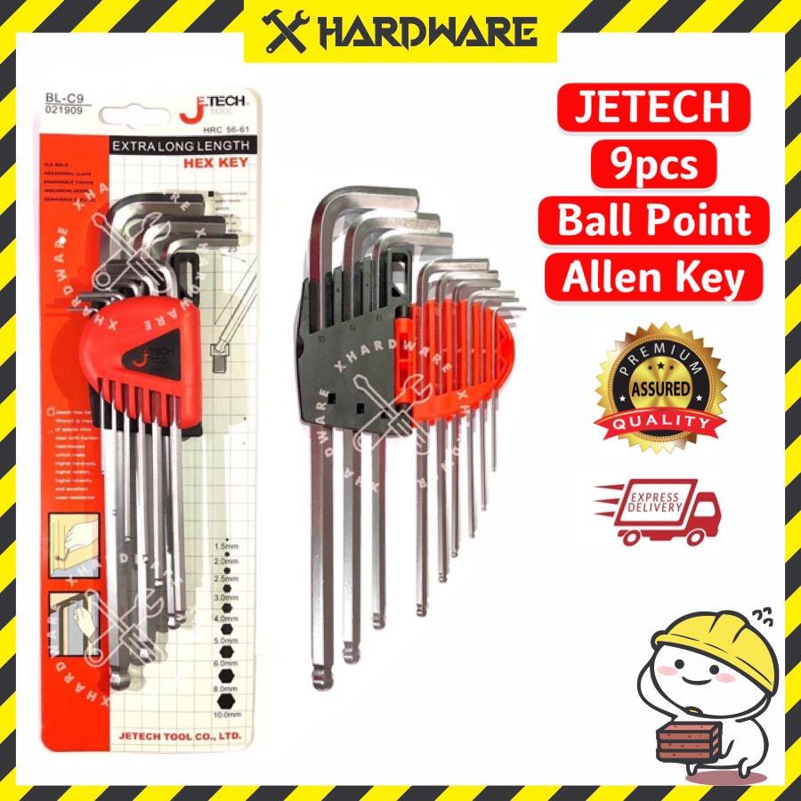 JEtech tool 9pcs heavy duty extra long hex wrench set/ball point allen key tools set/kunci hex ...