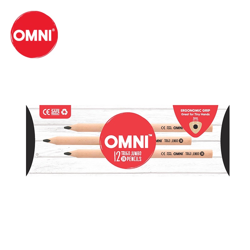 OMNI TRIGO JUMBO 5mm Lead Triangular Barrel 2B Graphite Pencil, 12 pc ...