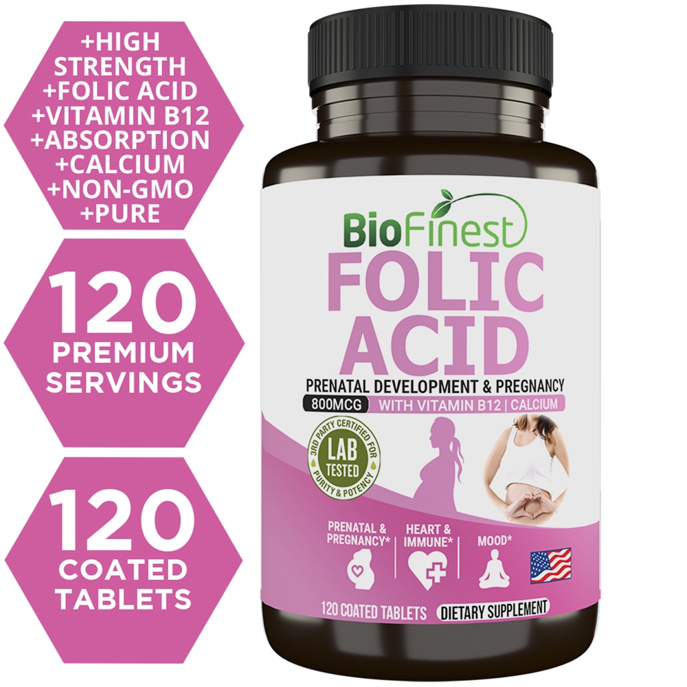 Biofinest Folic Acid 800mcg Supplement - Enhanced Absorption Folate ...