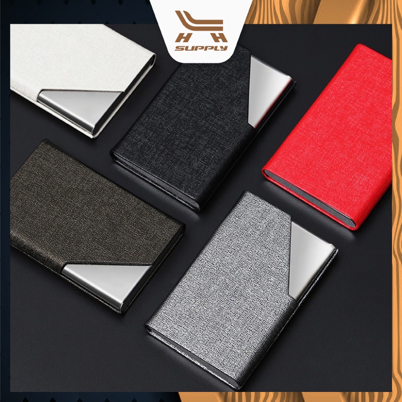 LH PU Stainless Steel Business Card Holder Name Card Credit Debit Card ...