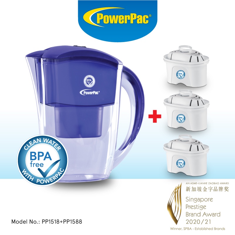 [Bundle set] PowerPac Water Filter Pitcher + 3-Piece Filter Cartridge ...