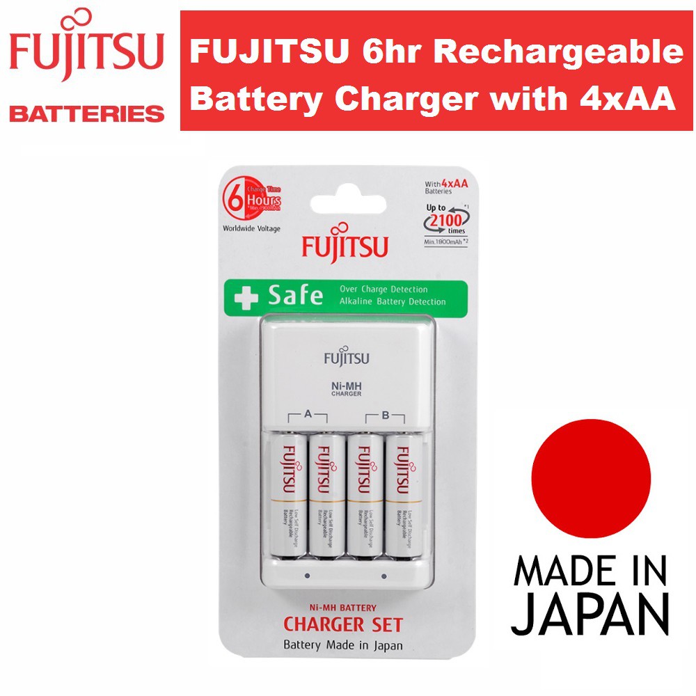 FUJITSU 6hr Rechargeable Battery Charger with 4 AA Ni mh Rechargeable ...