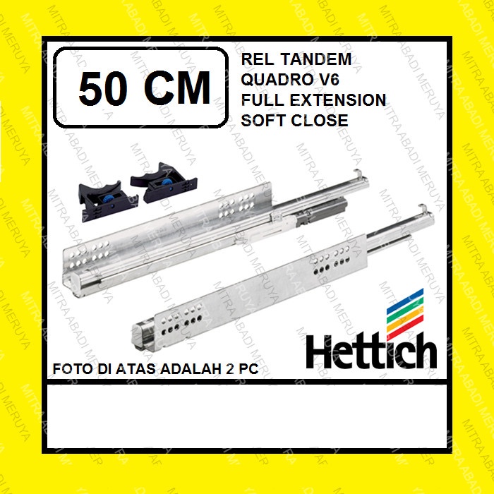 Hettich Quadro V6 50cm Tandem Drawer Rail Full Extension Soft Hook ...