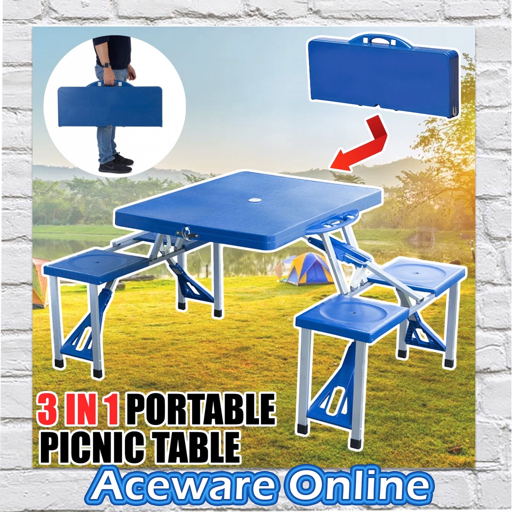 Foldable Picnic Table Meja Lipat With 4 Chairs Folding Adjustable ...