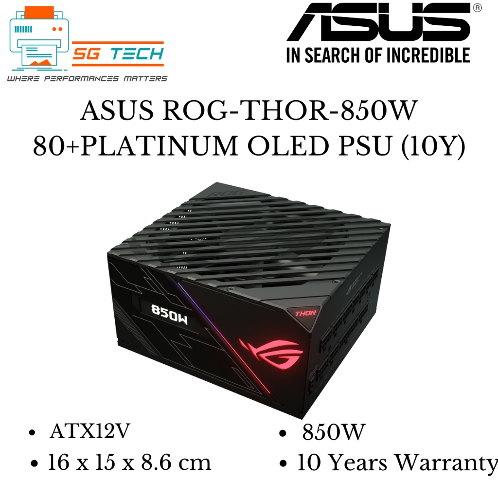 ASUS ROG-THOR-850W 80+PLATINUM OLED PSU 10 YEARS WARRANTY | Shopee ...