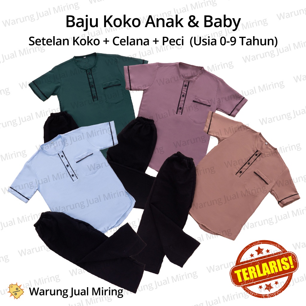 HIJAU KEMEJA KATUN Children's Clothing Set koko Long Pants Peci Set ...