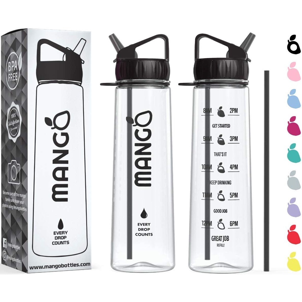 Mango Water Bottle With Straw - 900ml Motivational Time Markings - BPA ...