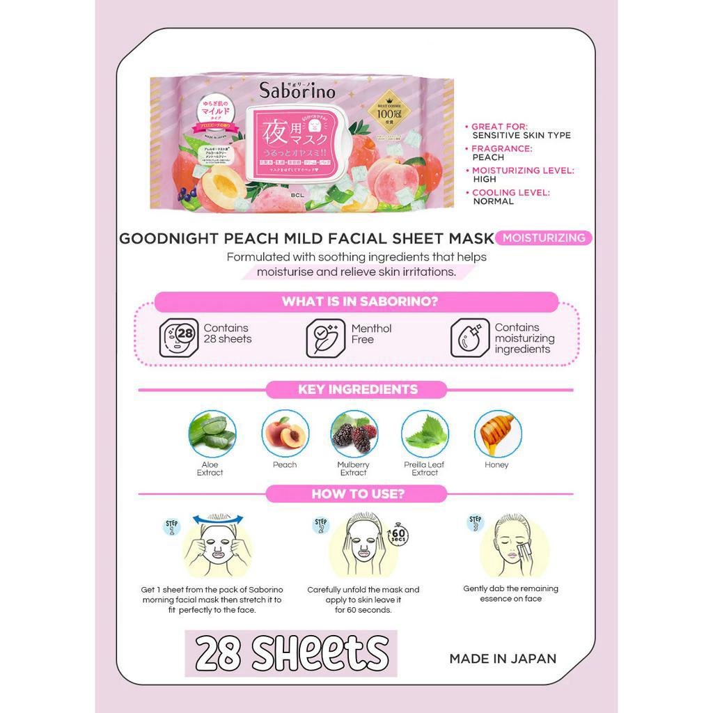 Saborino Morning / Good Night Facial Sheet Mask (32/28 Sheets) | Shopee ...