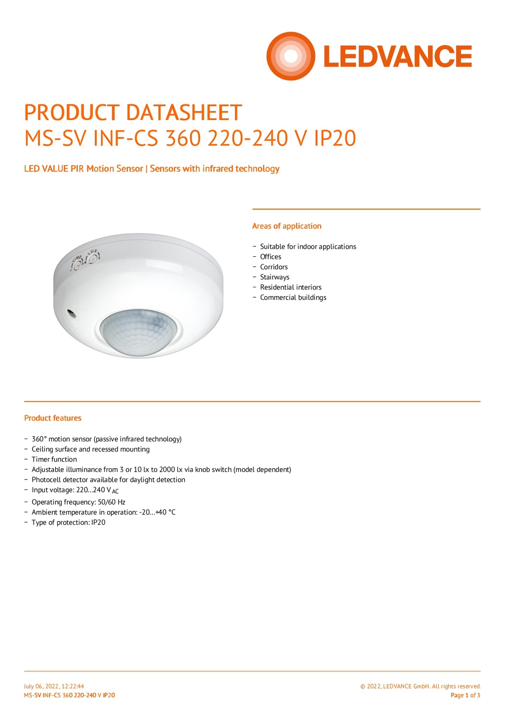 LEDVANCE LMS Value Ceiling Surface Infrared Sensor 360 | Shopee Singapore