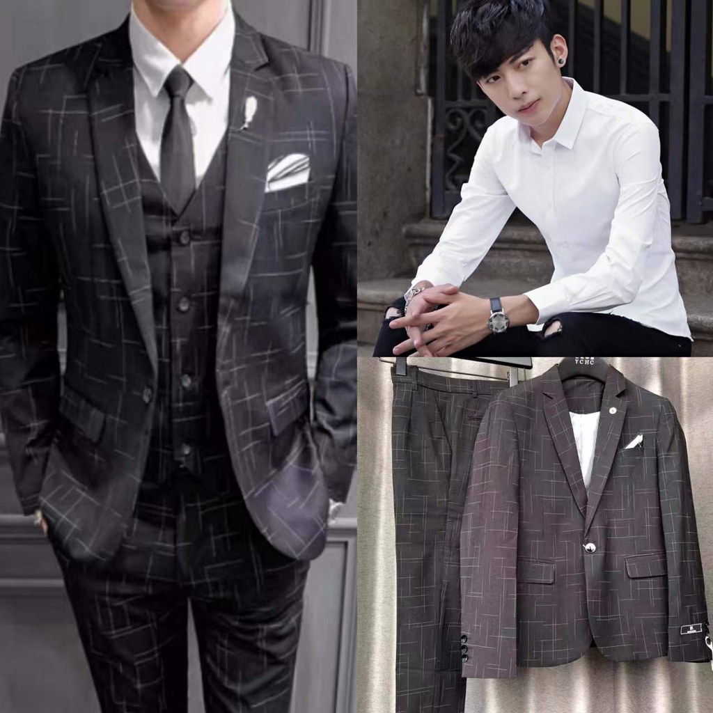 Fashion plus size blazer 3pc set pants+shirt+blazer men's business suit ...
