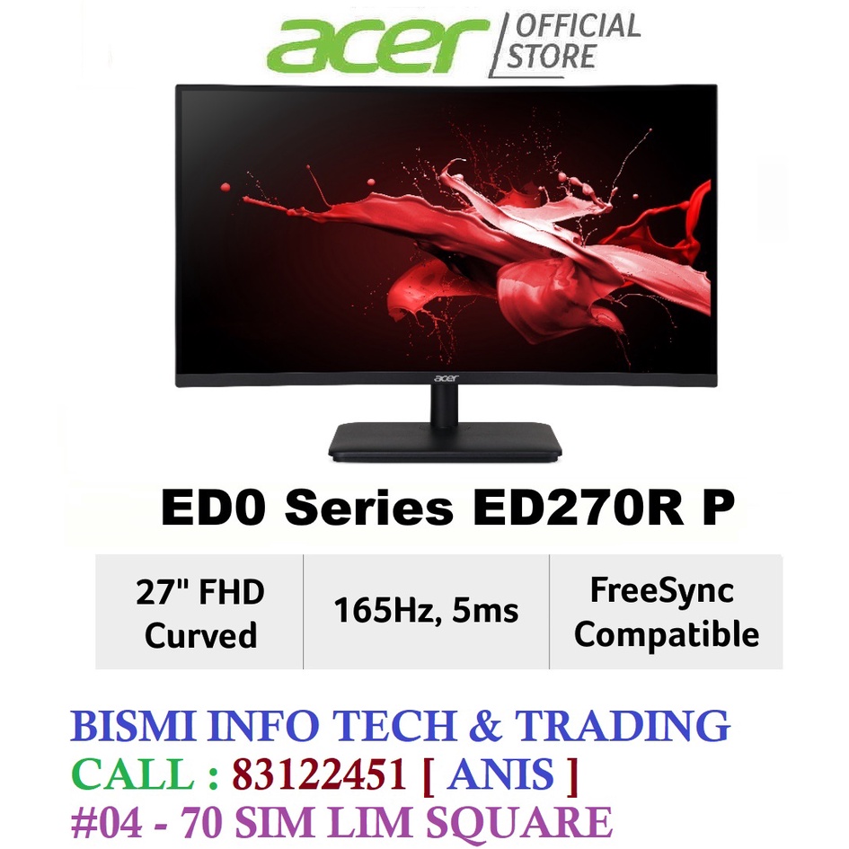 Acer ED270R P 27 inch FHD Curved Gaming Monitor with 165Hz Refresh Rate ...
