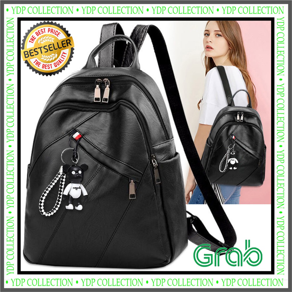 Imported Women's Backpack Made of Black Leather Korean Backpack / Women ...